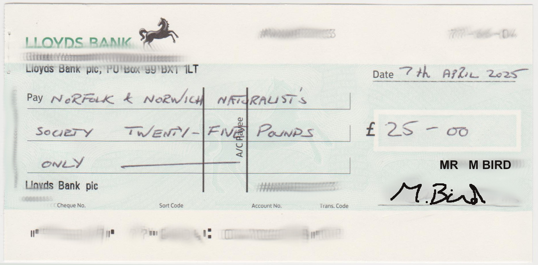 Subscribe by cheque